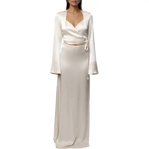 JLUXLABEL Satin Long Sleeve Top And Maxi Skirt Set
