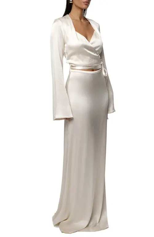 JLUXLABEL Satin Long Sleeve Top And Maxi Skirt Set
