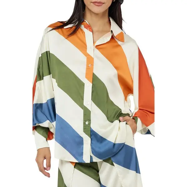 CIEBON Stripe Satin Chiffon Button-up Shirt