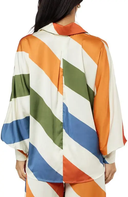 CIEBON Stripe Satin Chiffon Button-up Shirt