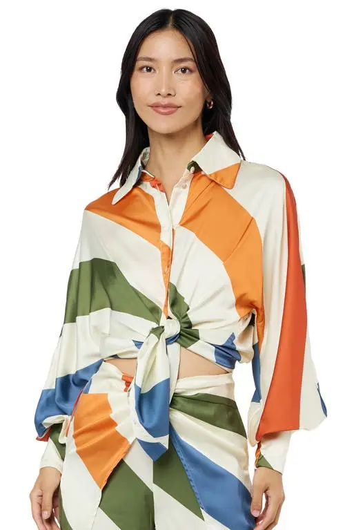 CIEBON Stripe Satin Chiffon Button-up Shirt