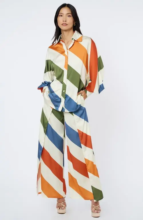 CIEBON Stripe Satin Chiffon Button-up Shirt