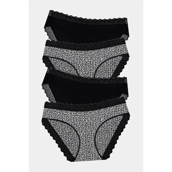 STRIPE & STARE Zig Zag Lace Original Knicker Four Pack - Leopard Mix