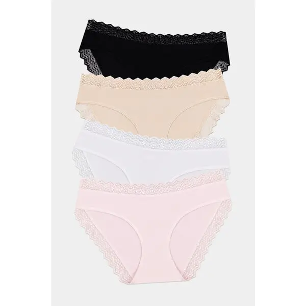 STRIPE & STARE Zig Zag Lace Original Knicker Four Pack - Sand Essentials