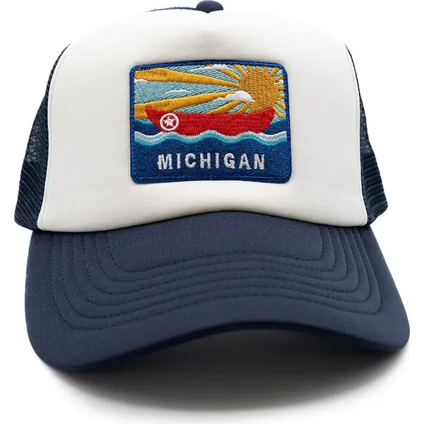 REY TO Z Michigan Postcard Trucker Hat - Navy & White