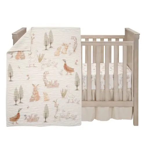 LAMBS & IVY Signature Bunny Hop Organic Cotton Muslin 3-piece Crib Bedding Set - Cream