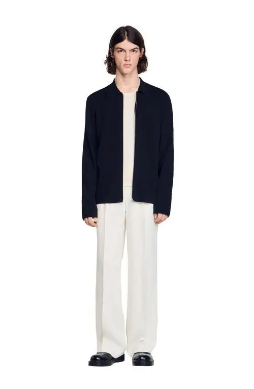 Sandro Zipped Viscose Knit Cardigan