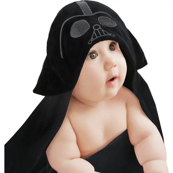 LAMBS & IVY Star Wars Darth Vader Luxury Cotton Hooded Baby Bath Towel - Black