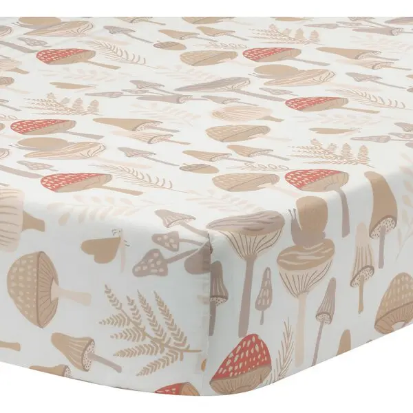 LAMBS & IVY Mushroom Meadow Organic Cotton Fitted Crib Sheet - White