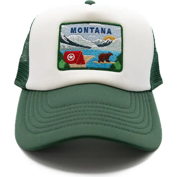 REY TO Z Montana Postcard Trucker Cap - Dark Green & White