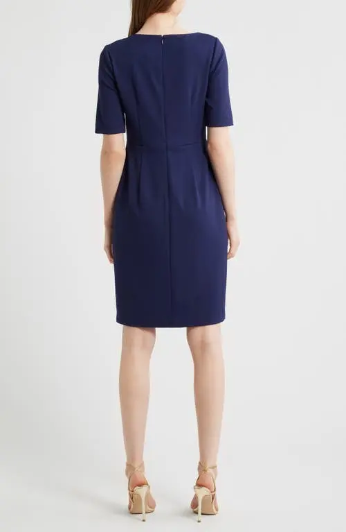 Anne Klein Bar Pin Asymmetric Sheath Dress - Deep Navy