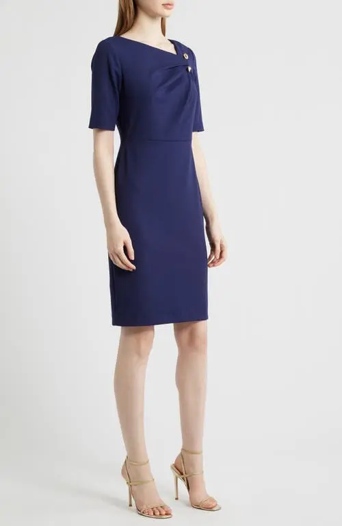 Anne Klein Bar Pin Asymmetric Sheath Dress - Deep Navy