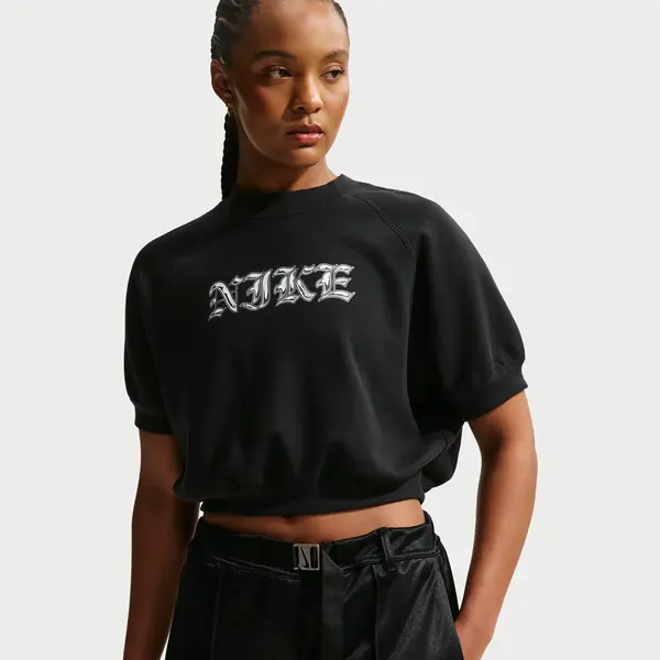 Nike Sportswear Loose Short-sleeve French Terry Crew-neck Sweatshirt - Black