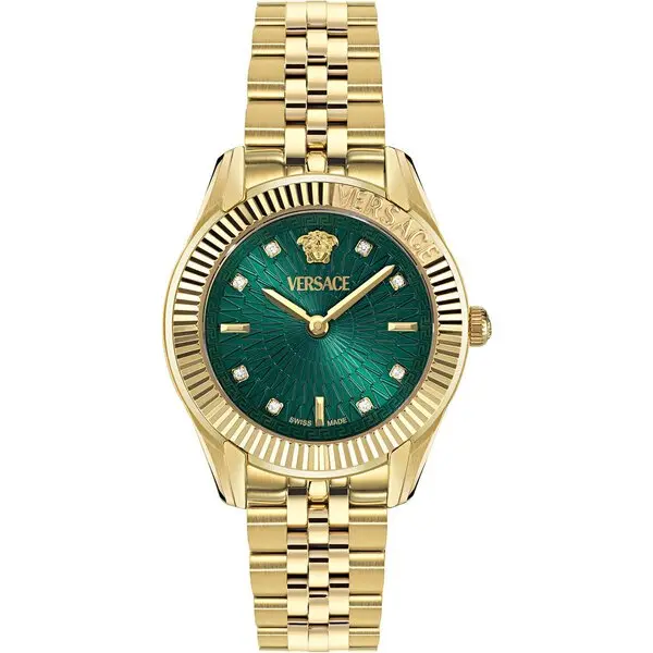 Versace Greca Time Diamond Bracelet Watch - Ip Yellow Gold/green