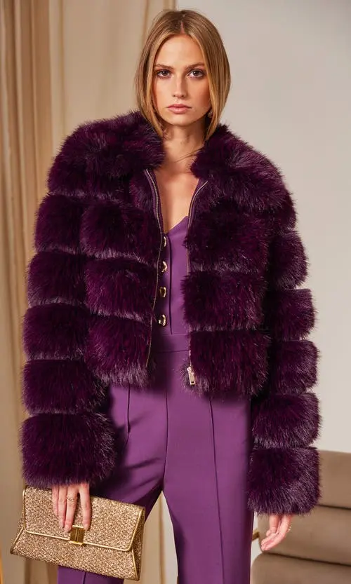Generation Love Madison Faux Fur Cropped Jacket - Purple