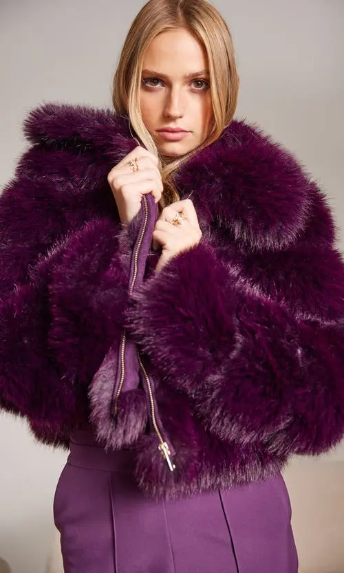 Generation Love Madison Faux Fur Cropped Jacket - Purple