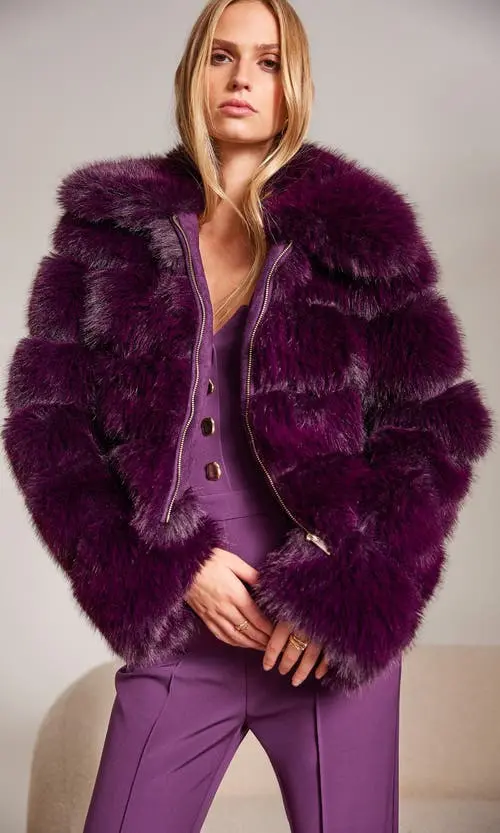 Generation Love Madison Faux Fur Cropped Jacket - Purple