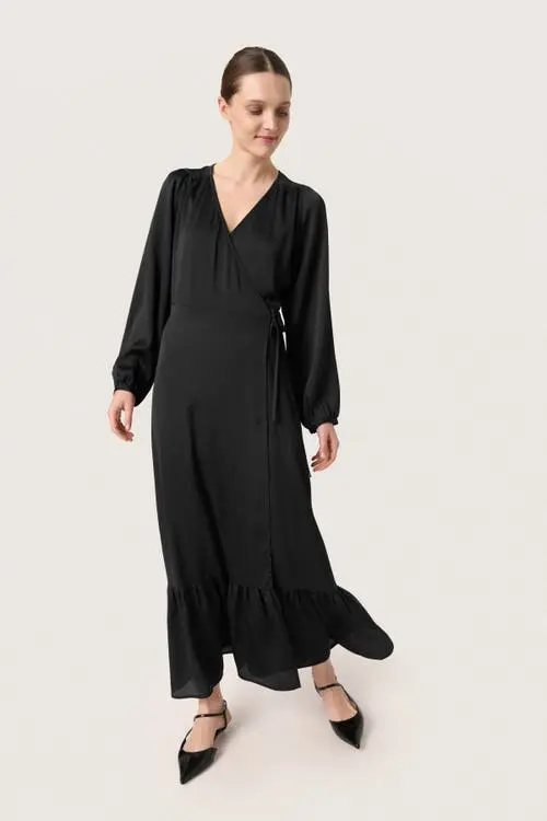 SOAKED IN LUXURY Slioana Maxi Length V-neck Wrap Dress - Black