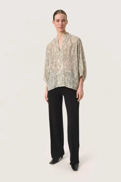 SOAKED IN LUXURY Slosaka Notch Neck Cropped Sleeve Blouse