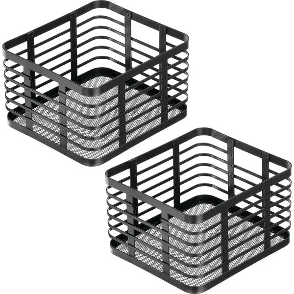 MDESIGN Metal Pantry Basket With Handlesset Of 2 - Matte Black