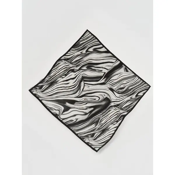 Misook Marble Print Silk Scarf - Black/white