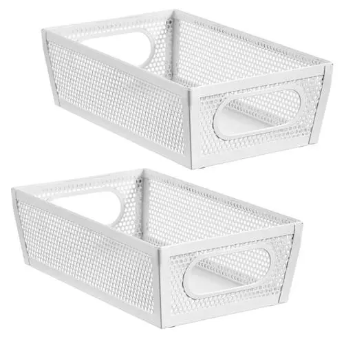 MDESIGN Perforated Metal Storage Bin With Handlesset Of 2 - Matte White
