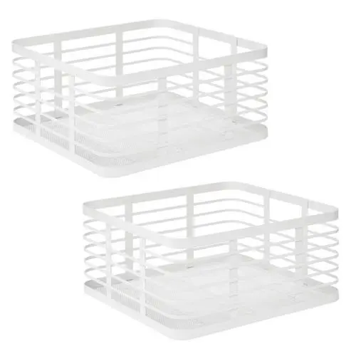 MDESIGN Metal Pantry Basket With Handlesset Of 2 - Matte White