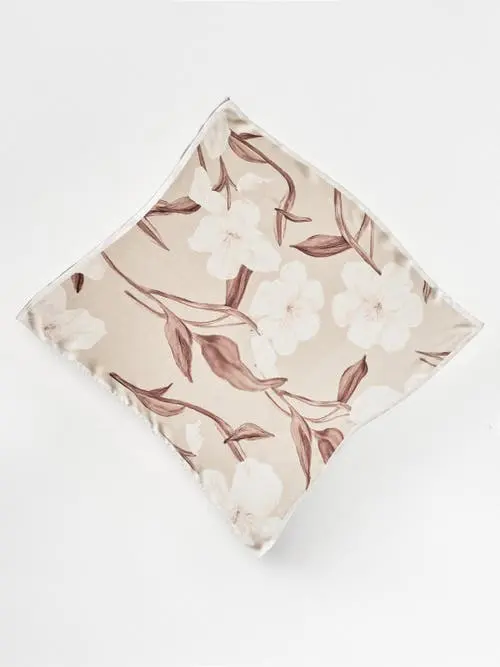 Misook Floral Print Silk Scarf - Biscotti/charmeuse/white