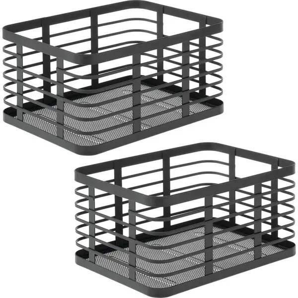 MDESIGN Metal Pantry Basket With Handlesset Of 2 - Matte Black