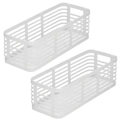MDESIGN Metal Pantry Basket With Handlesset Of 2 - Matte White