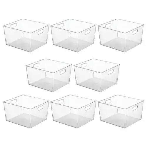 MDESIGN Large Plastic Storage Organizer Container Binhandles, 8 Pack - Clear
