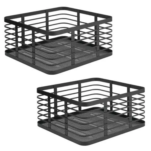MDESIGN Metal Pantry Basket With Handlesset Of 2 - Matte Black