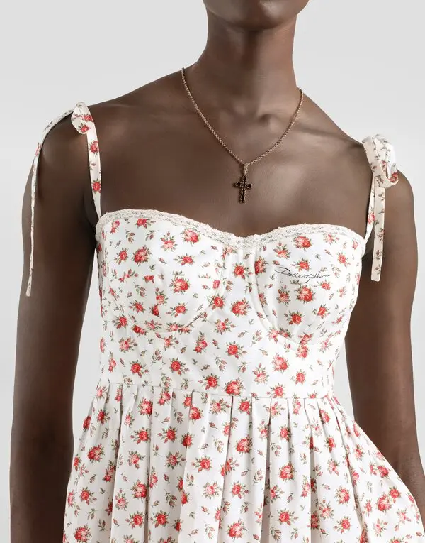 Dolce & Gabbana Rose-print Short Poplin Dress - Multicolor