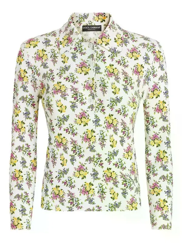 Dolce & Gabbana Floral-print Polo Shirt - White
