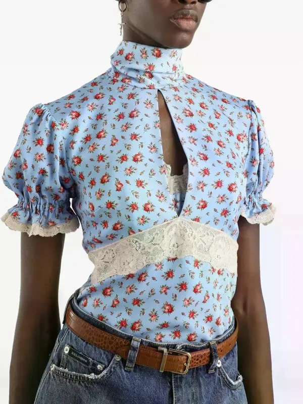 Dolce & Gabbana Floral Print Keyhole Blouse