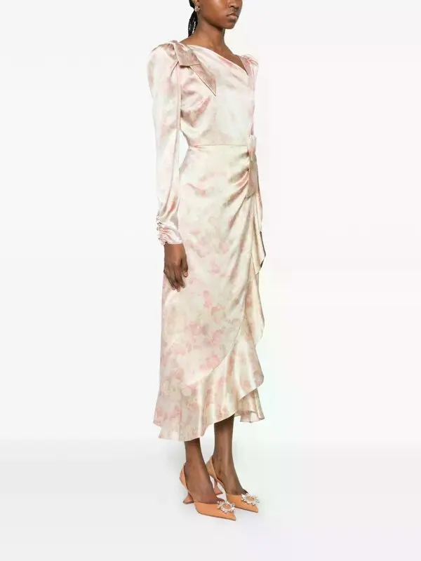 Alessandra Rich Silk Midi Dress - Neutrals