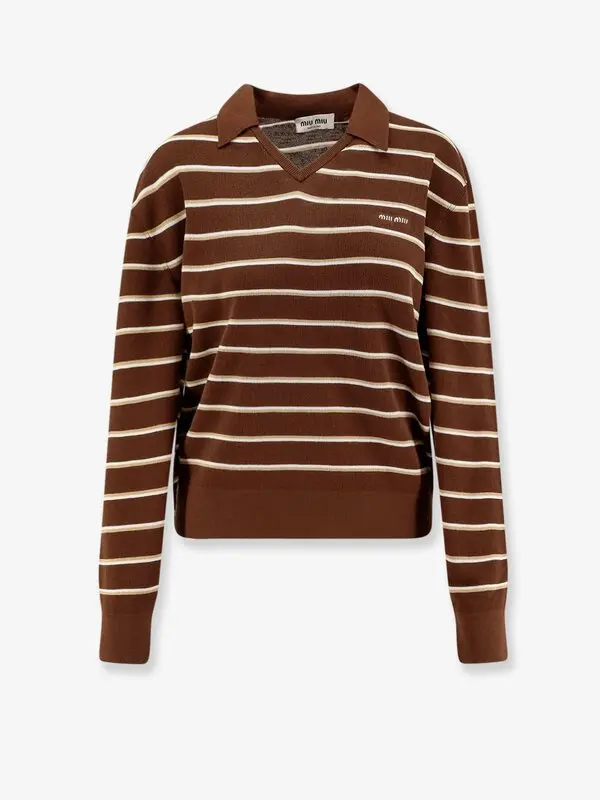 Miu Miu Striped Cotton Polo Shirt - Brown