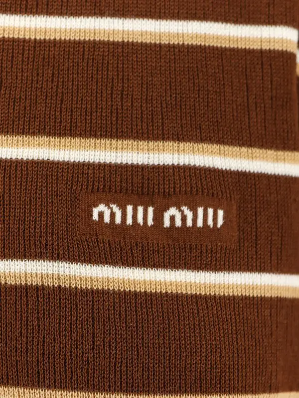 Miu Miu Striped Cotton Polo Shirt - Brown