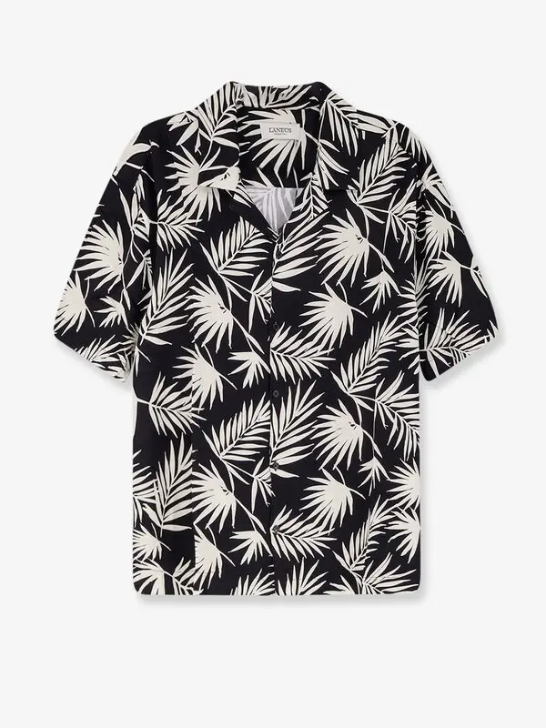 LANEUS Printed Viscose Shirt - Black