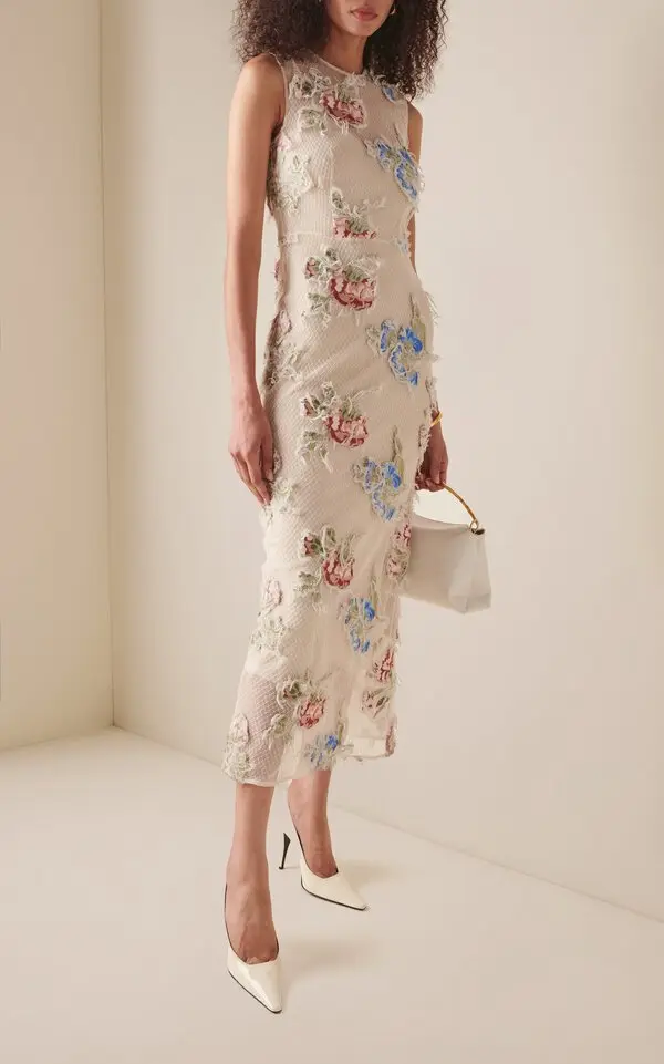 Erdem Embroidered Shredded Mesh Midi Dress - Multi | Editorialist