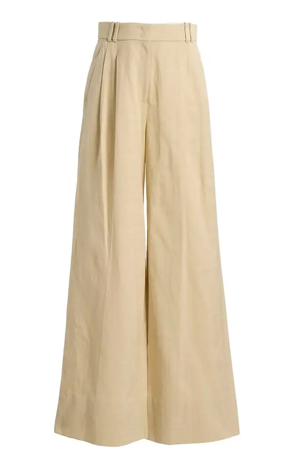 Another Tomorrow High-rise Wide-leg Pleated Trousers - Khaki