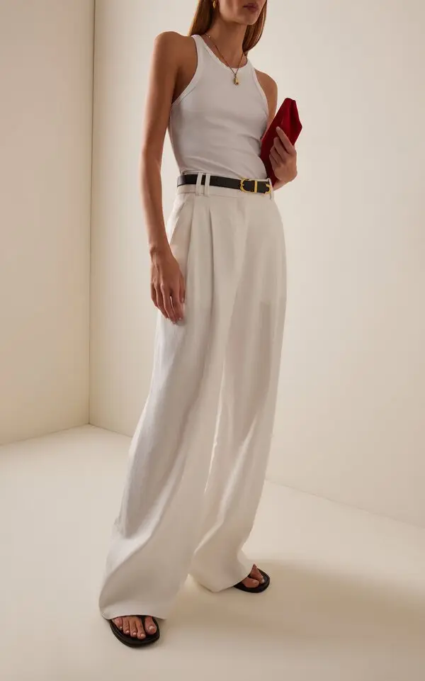 Another Tomorrow High-rise Wide-leg Pleated Trousers - Off-white