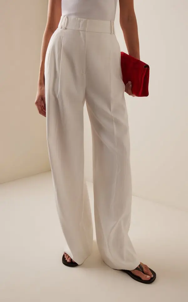 Another Tomorrow High-rise Wide-leg Pleated Trousers - Off-white