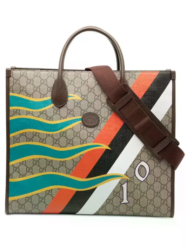Gucci 2016-2026 Medium Gg Supreme 100 Centum Anniversary Calfskin Retro Interlocking G Tote Satchel - Brown