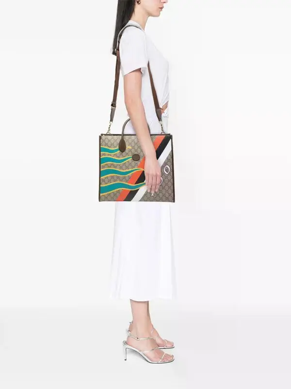 Gucci 2016-2026 Medium Gg Supreme 100 Centum Anniversary Calfskin Retro Interlocking G Tote Satchel - Brown