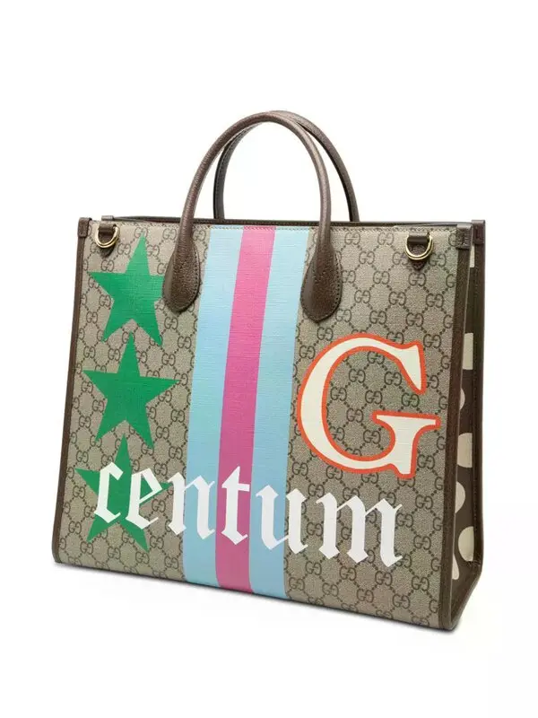 Gucci 2016-2026 Medium Gg Supreme 100 Centum Anniversary Calfskin Retro Interlocking G Tote Satchel - Brown