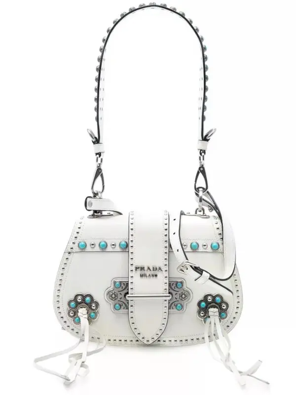 Prada Corsiere Satchel With Stud Embellishments - White