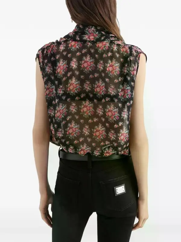 Dolce & Gabbana Floral Print Sleeveless Bow Blouse