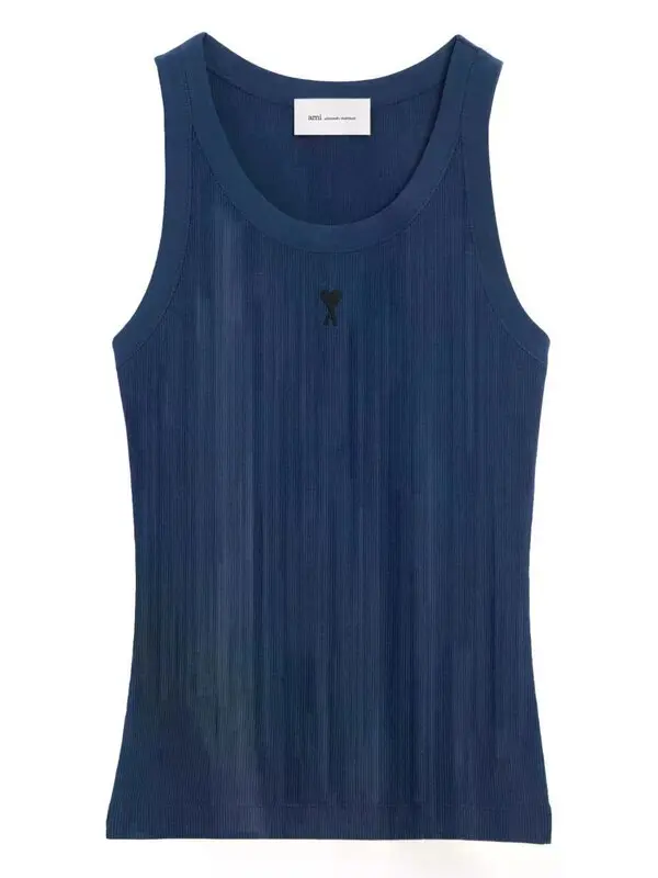 AMI Paris De Coeur Ribbed Tank Top - Blue