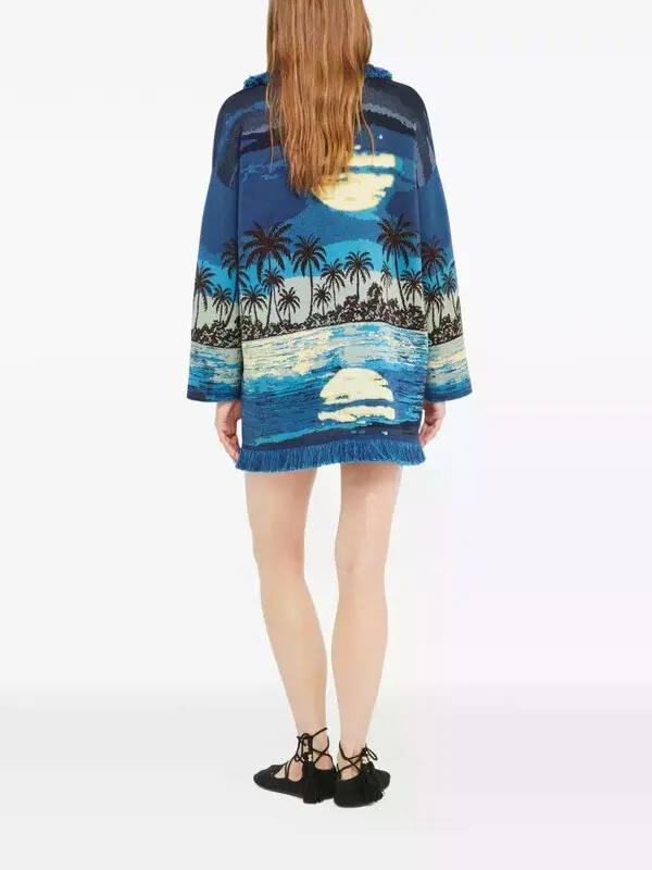 Alanui Landscape Pattern Fringed Cardigan-coat - Blue